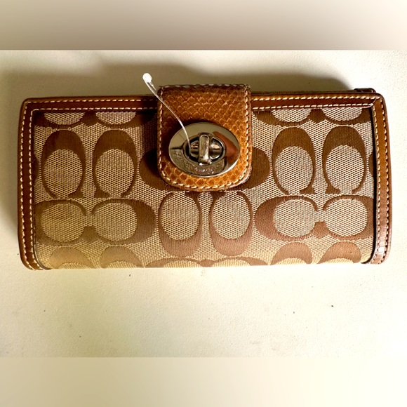 Coach | Bags | Coach Brown And Canvas Turnlock Wallet | Poshmark